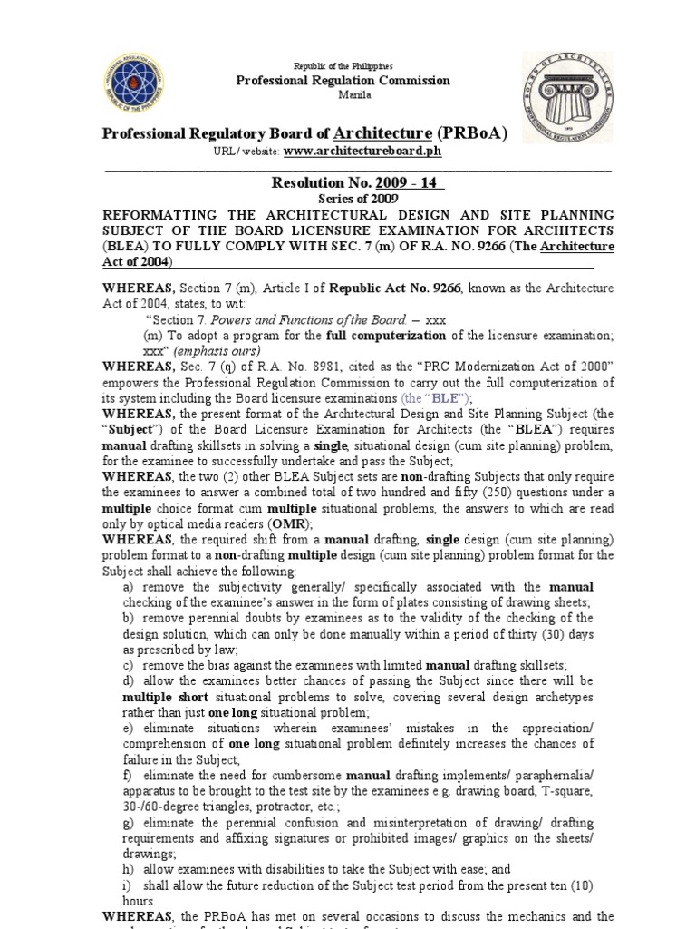 Architecture (Prboa) : Professional Regulatory Board of Resolution No ...