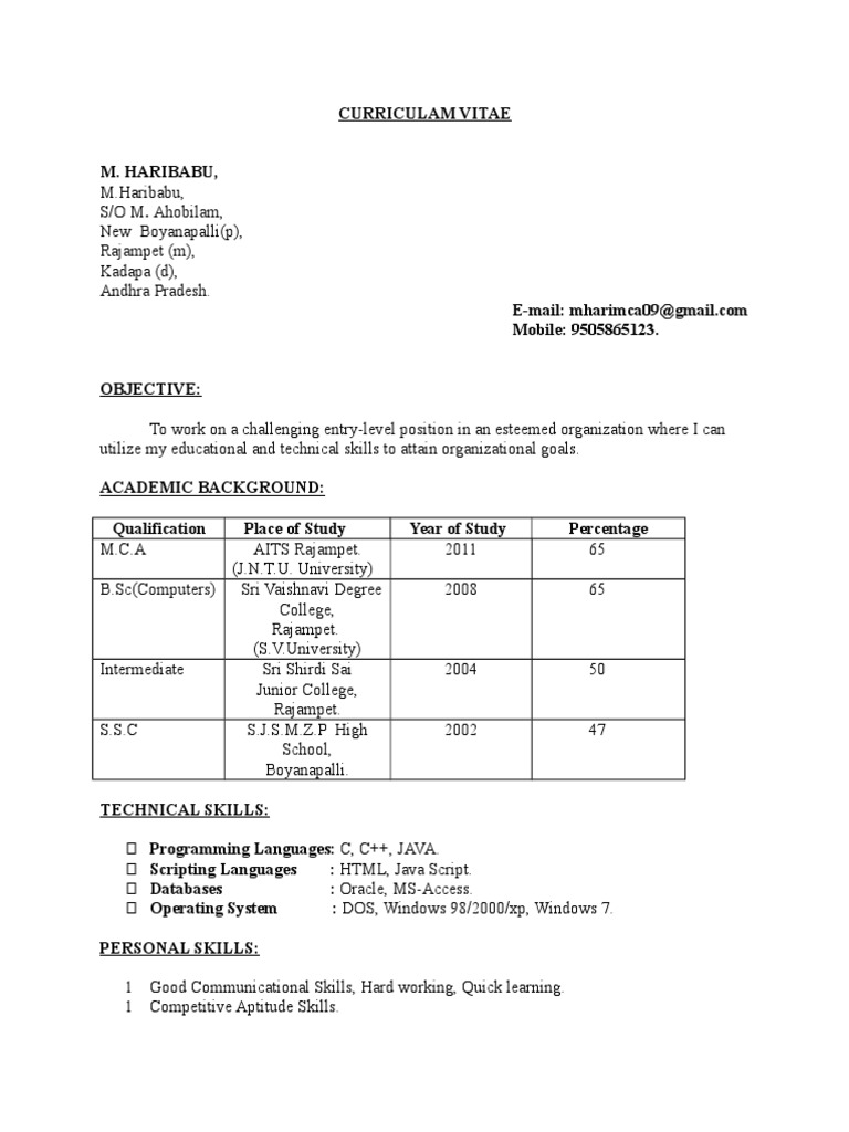 M. Haribabu's Professional CV | PDF