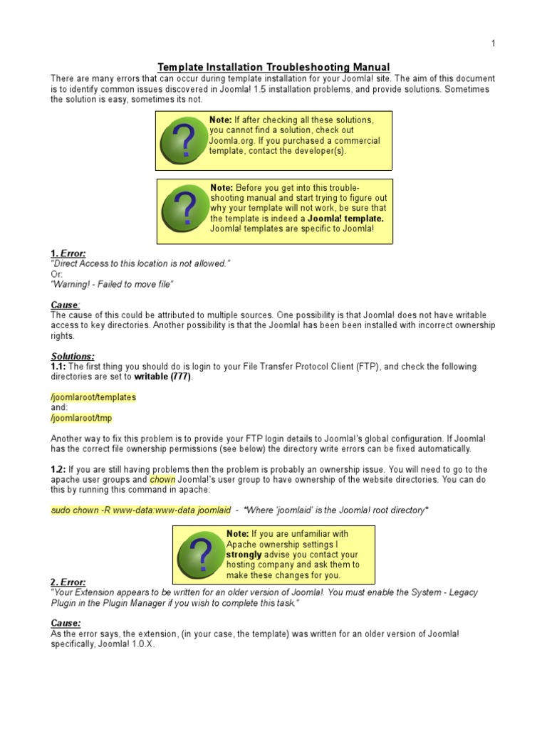 Joomla! V 1 5 Template Installation Troubleshooting Manual | PDF ...
