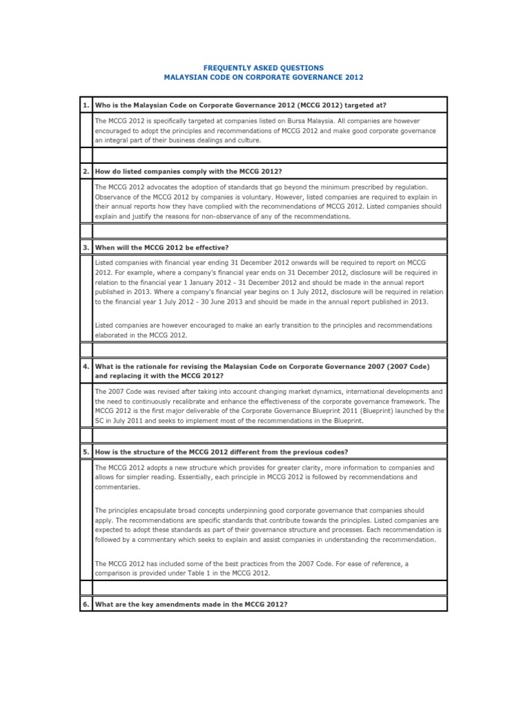 FAQs MCCG 2012 | PDF