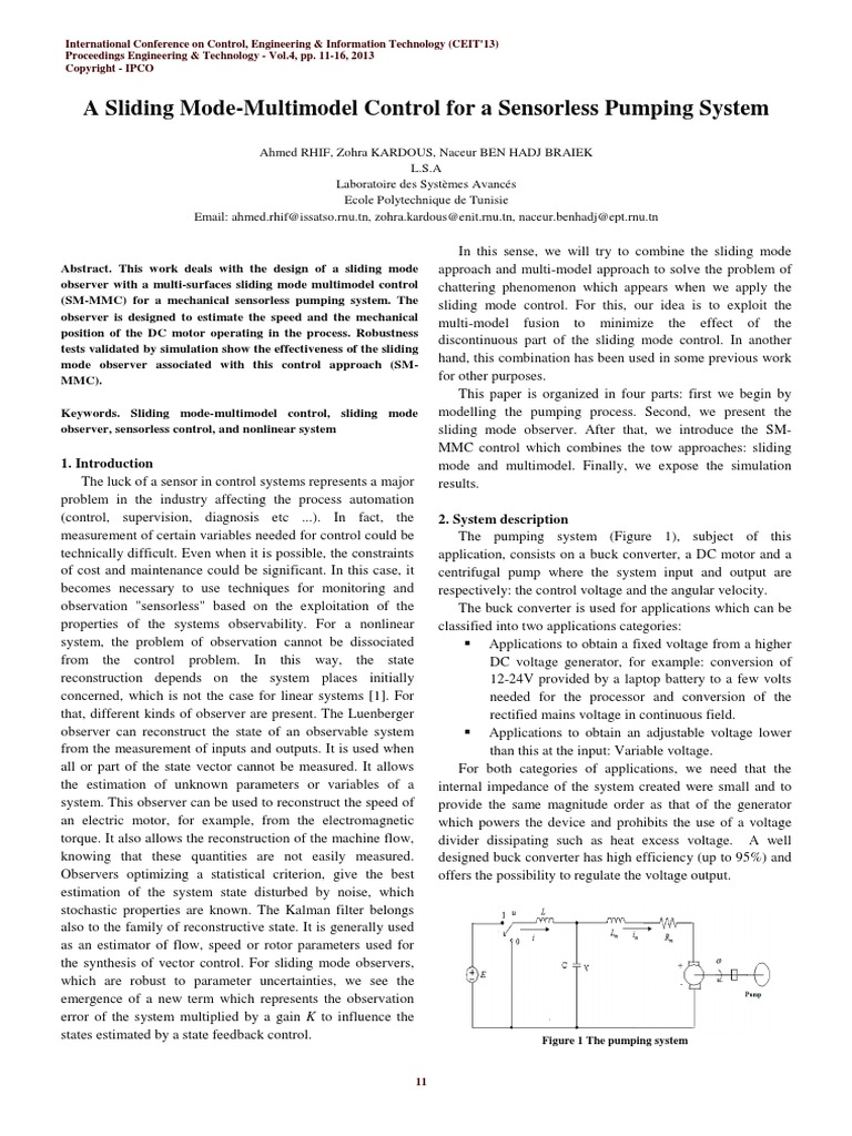 A Sliding Mode-Multimodel Control For A Sensorless Pumping System | PDF ...