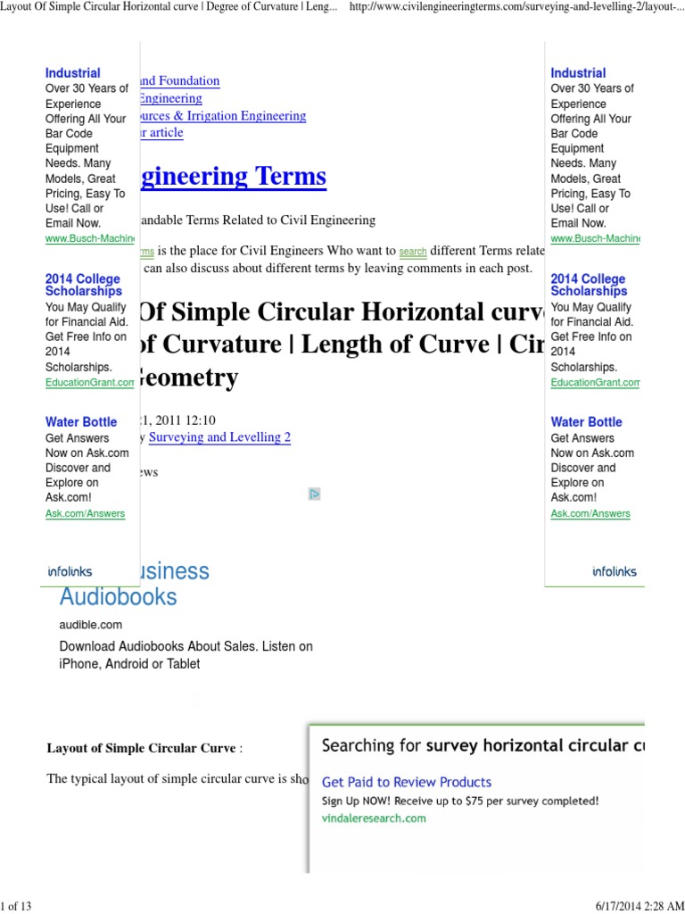 Layout of Simple Circular Horizontal Curve | PDF | Curvature | Civil ...