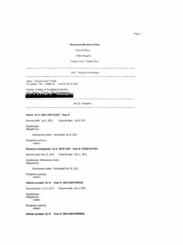 MSP Internal Affairs File For Curtis Cinelli | PDF | Positions Of ...