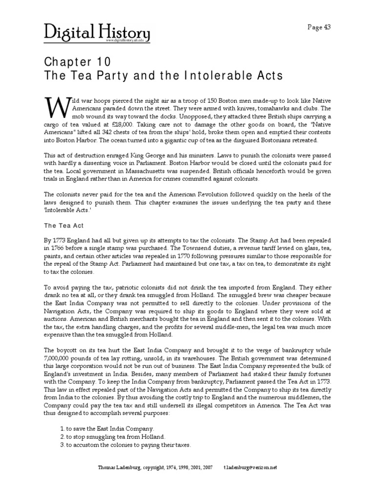 The Boston Tea Party and England's Intolerable Response: The Coercive ...