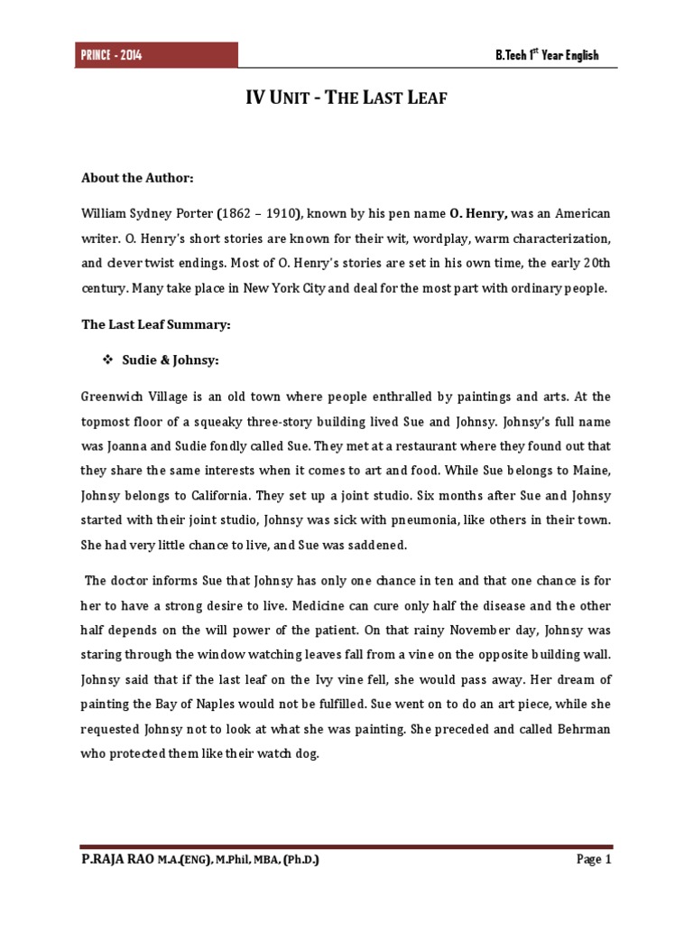 The Last Leaf by O. Henry | PDF | O. Henry