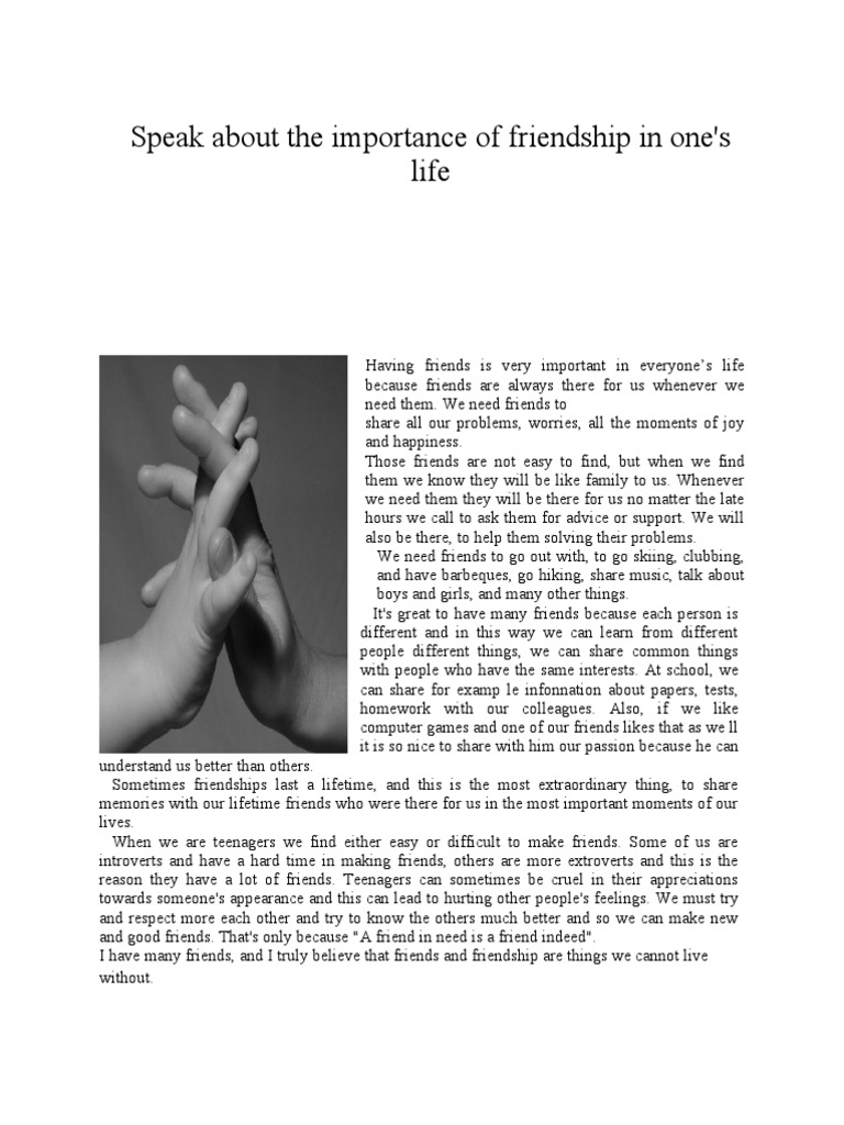 Speak About The Importance of Friendship in Ones Life | PDF