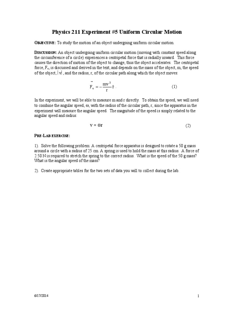 Circular Motion Lab | PDF | Space | Kinematics