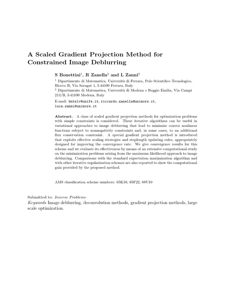 A Scaled Gradient Projection Method For Constrained Image Deblurring | PDF | Mathematical ...