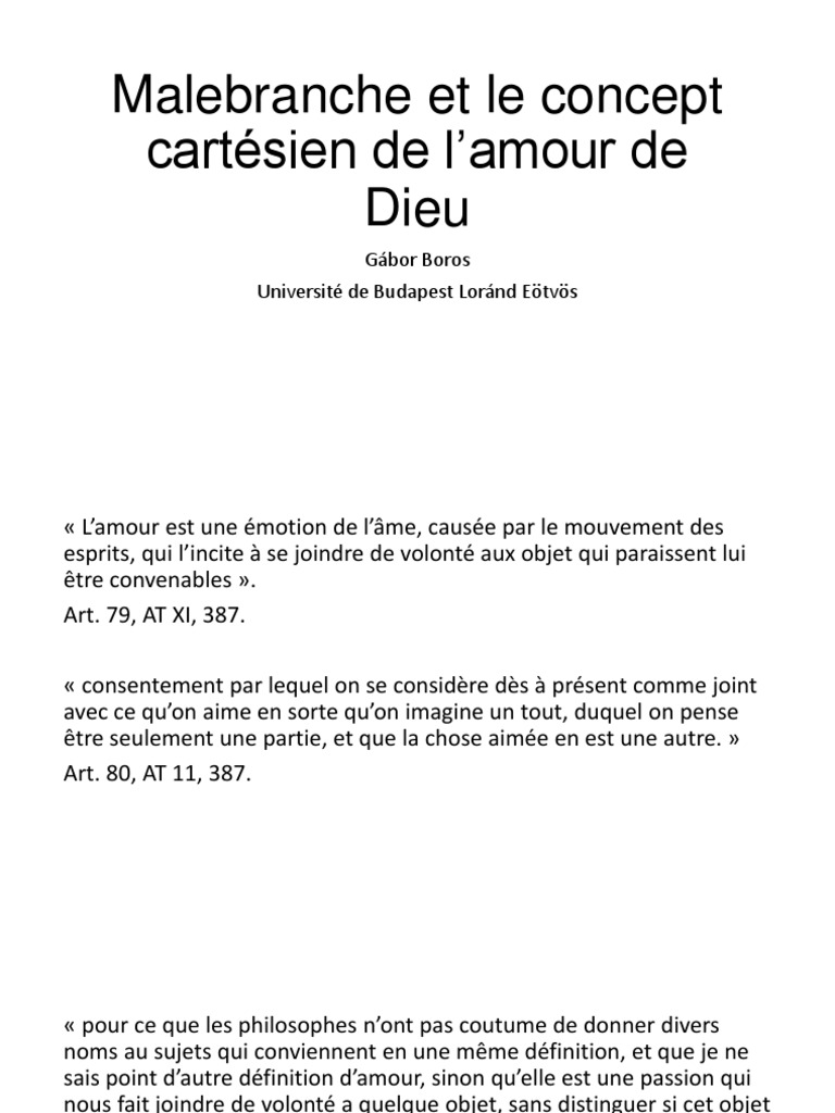 Gabor Boros - Malebranche Et Le Concept Cartésien de L'amour de Dieu ...
