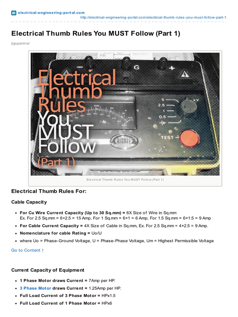Essential Electrical Thumb Rules | PDF | Insulator (Electricity) | Voltage