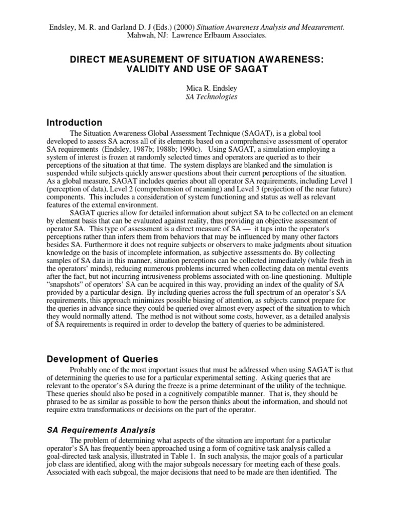 Situation Awareness for Operators | PDF | Situation Awareness | Working ...