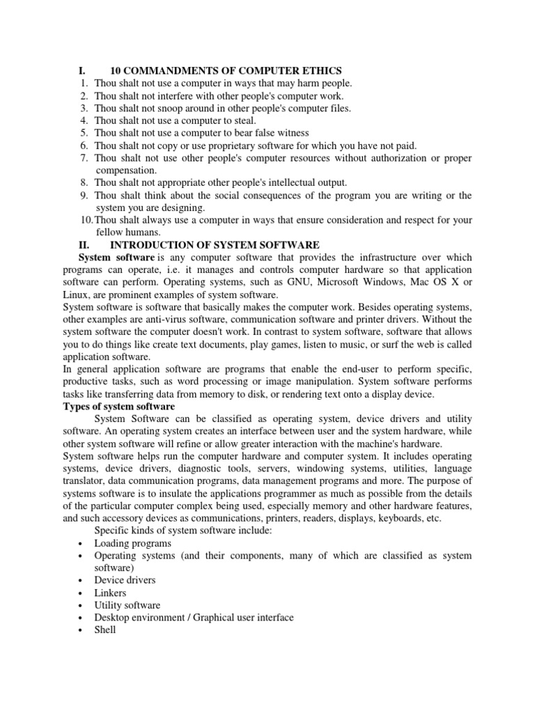 10 Commandments of Computer Ethics | PDF | Application Software ...
