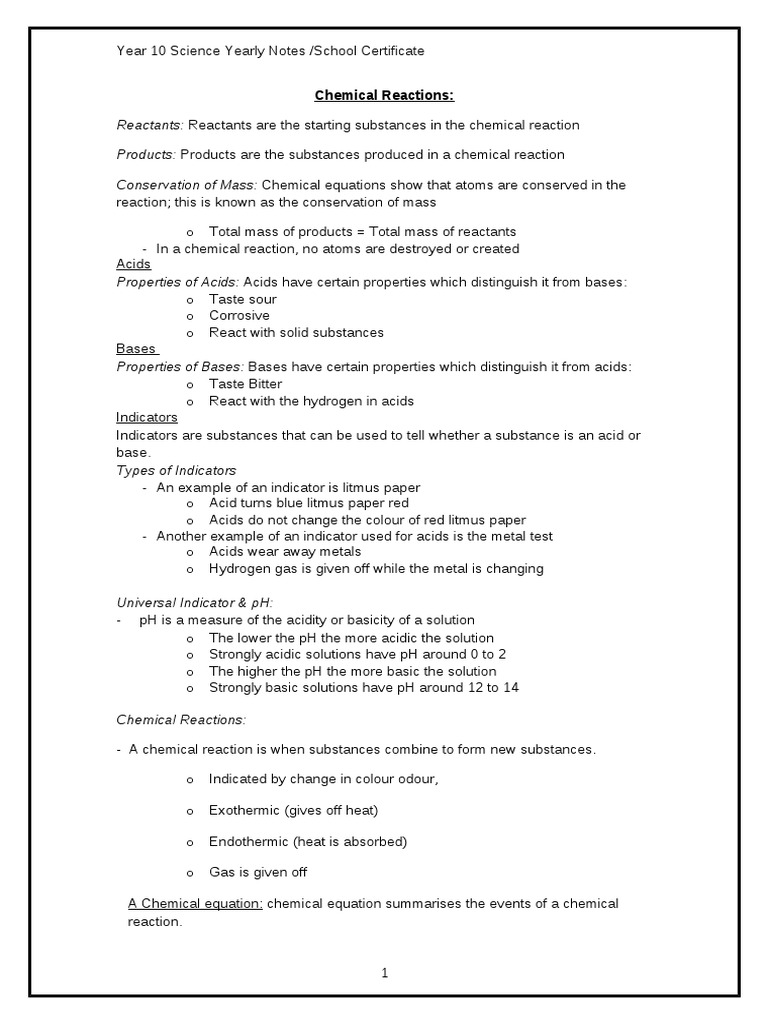 Year 10 Chemistry Study Guide | PDF | Science & Mathematics