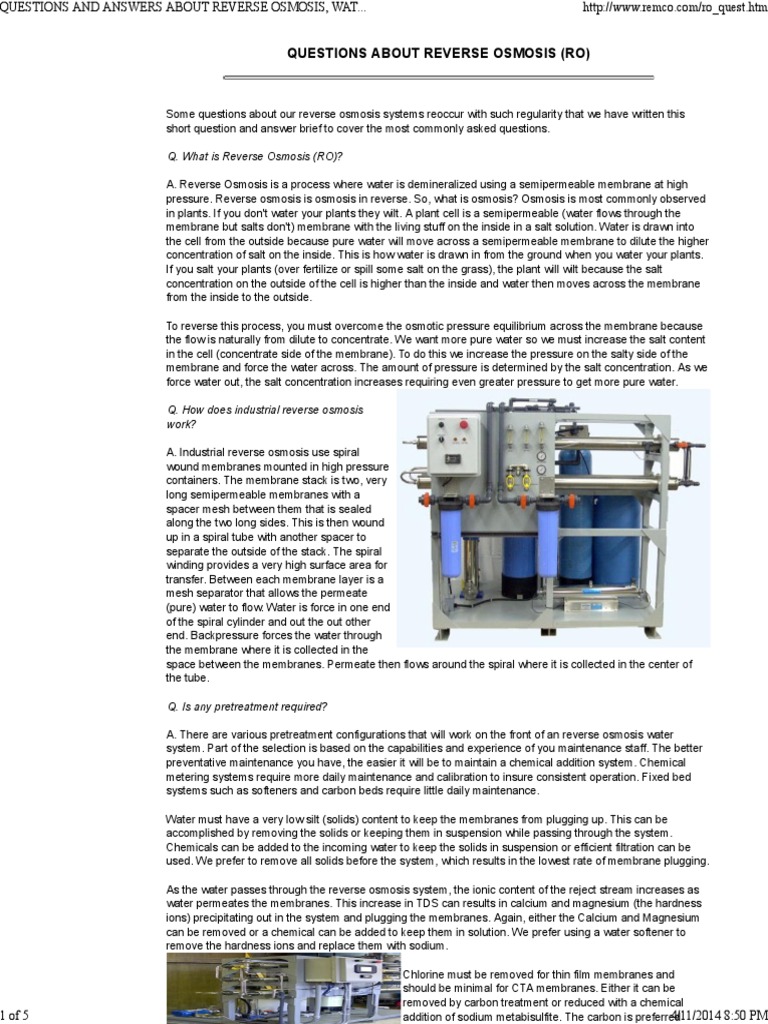 Questions and Answers About Reverse Osmosis, Water Purification and ...