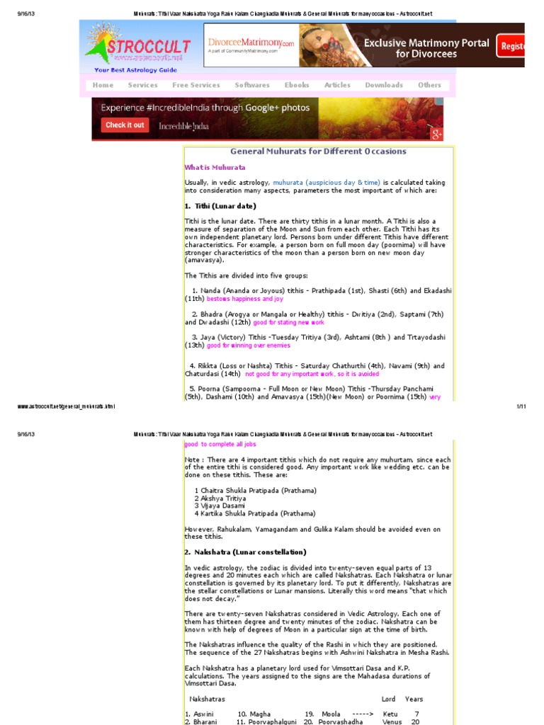 Muhurats - Tithi Vaar Nakshatra Yoga Rahu Kalam Chaughadia Muhurats ...