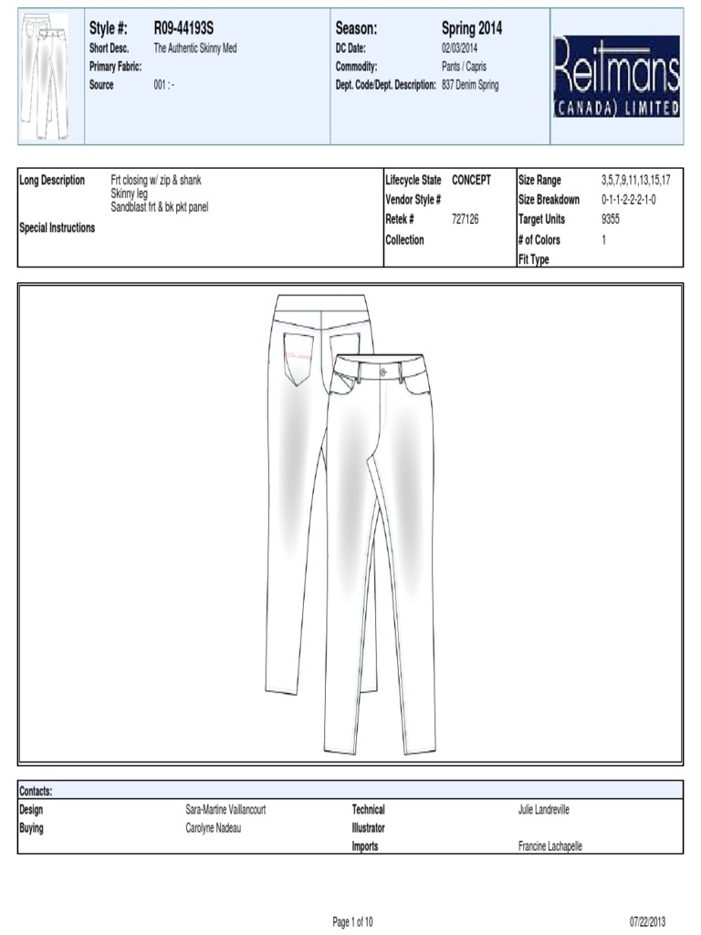 FRT Closing W/ Zip & Shank Skinny Leg Sandblast FRT & BK PKT Panel ...