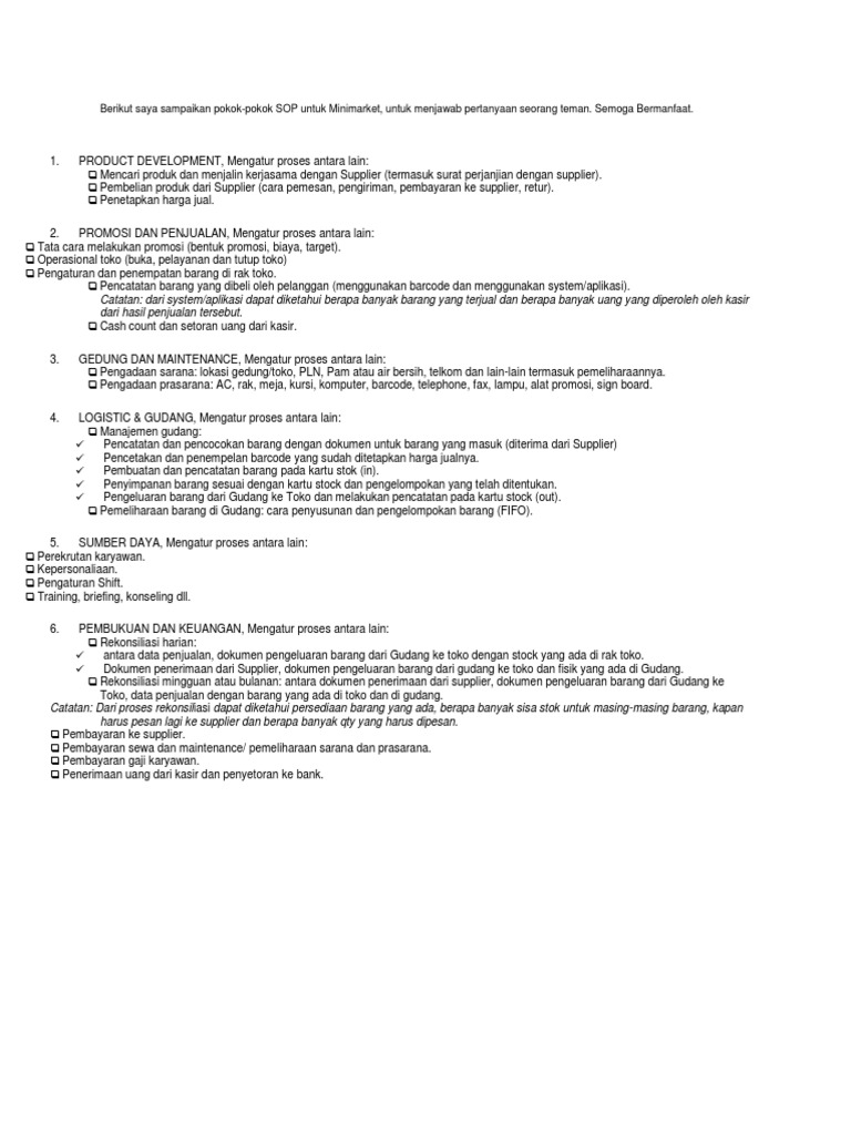 Sop Minimarket | PDF