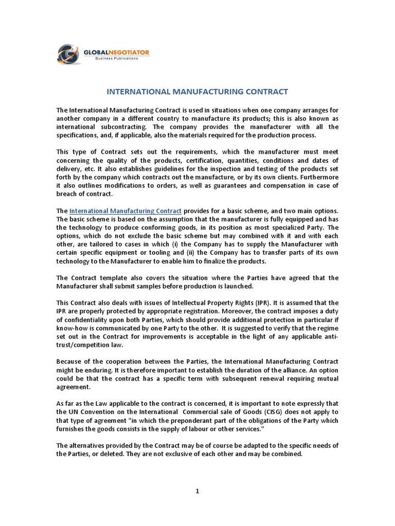 International Manufacturing Contract | PDF | Specification (Technical ...
