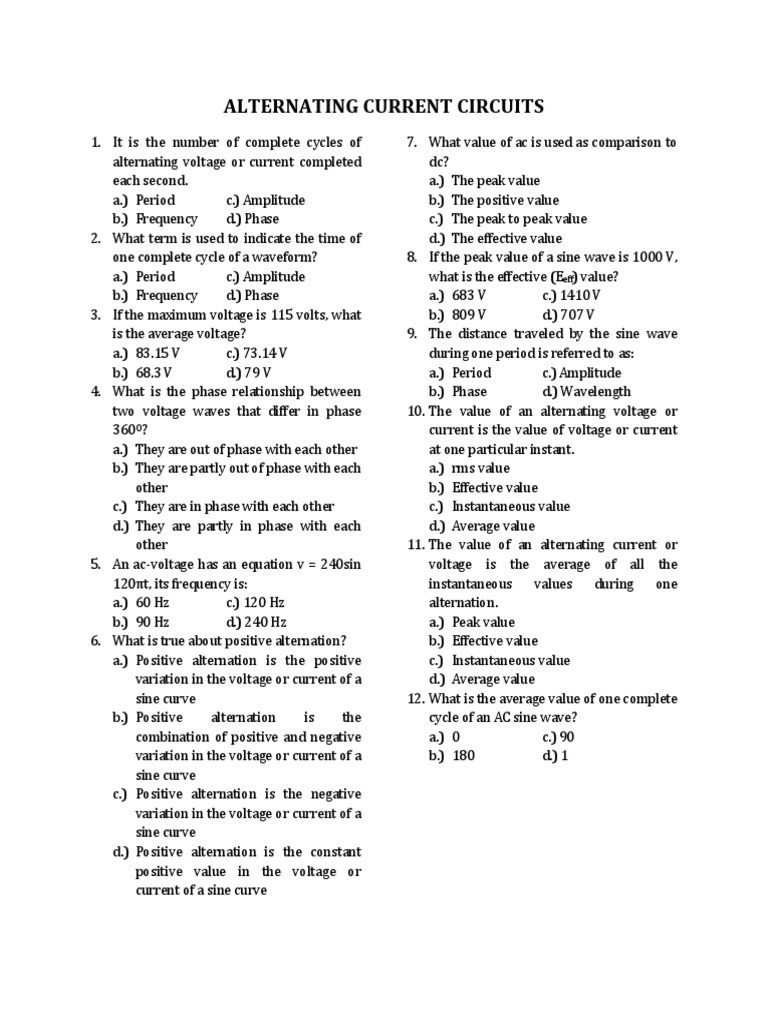 Alternating Current Circuits | PDF | Ac Power | Amplitude