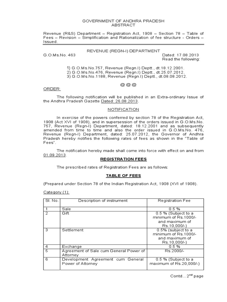 Revision and Simplification of Registration Fees in Andhra Pradesh ...