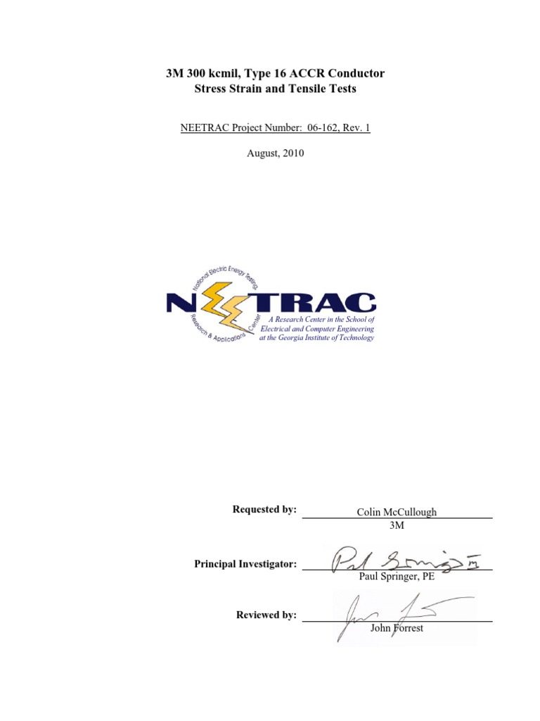 3M 300 kcmil ACCR Conductor Tests | PDF | Strength Of Materials ...