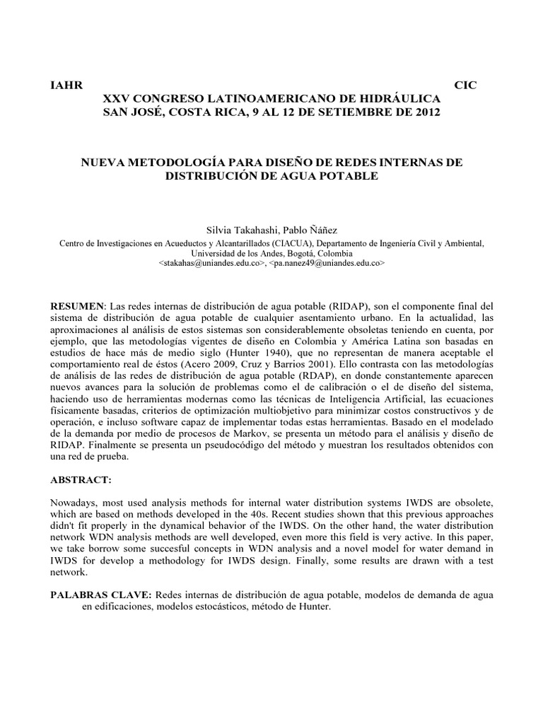 Nueva Metodologia para Diseño de Redes Internas de Distribucion de Agua ... Nueva Metodologia para Diseño de Redes Internas de Distribucion de Agua ...