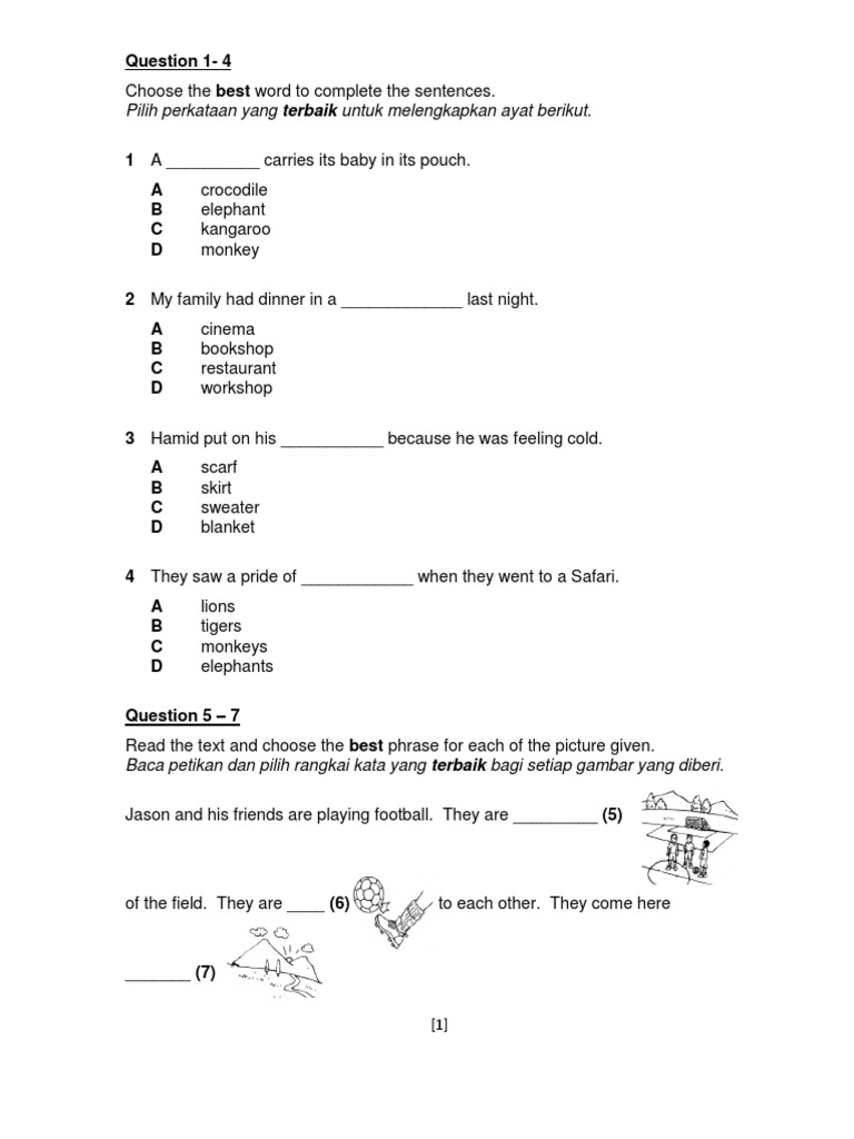 English Year 5 Paper 1 | PDF