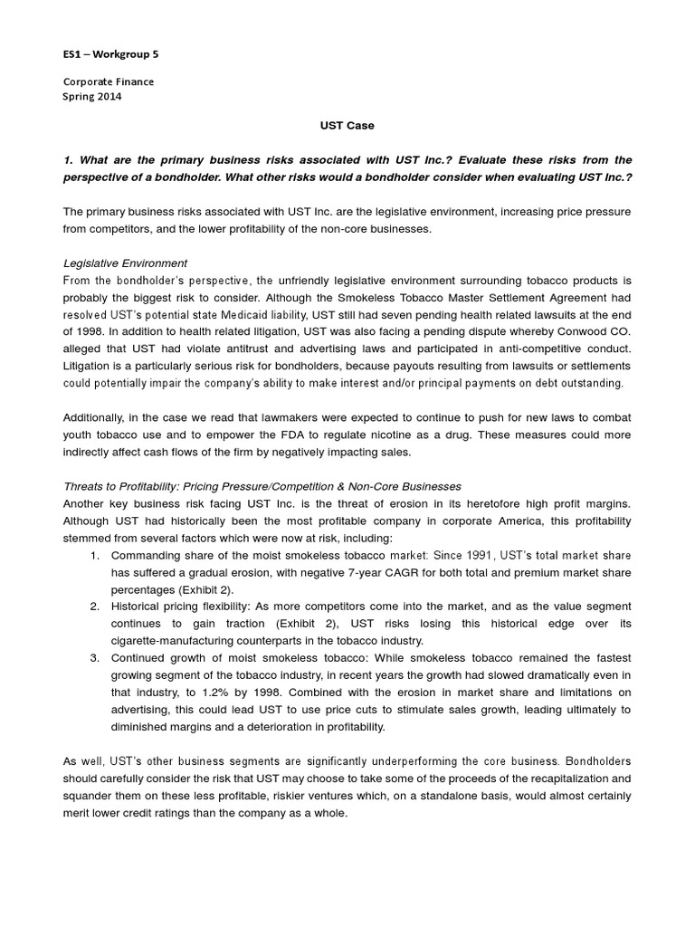 Corporate Finance UST Case | PDF | Capital Structure | Bond Credit Rating