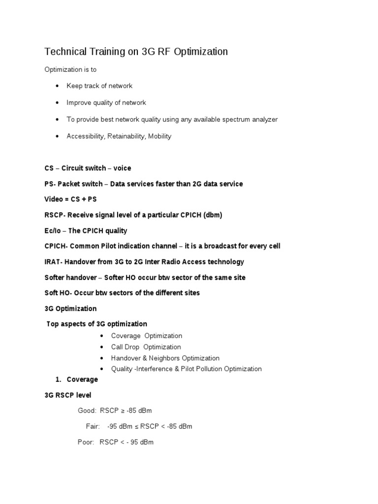 3G RF Optimization Guideline | PDF | Electromagnetic Interference | Broadcast Engineering