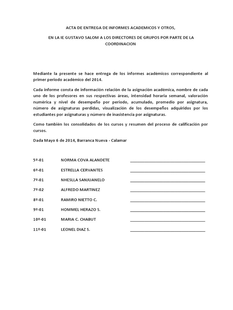 Acta de Entrega de Informes Academicos y Otros | PDF