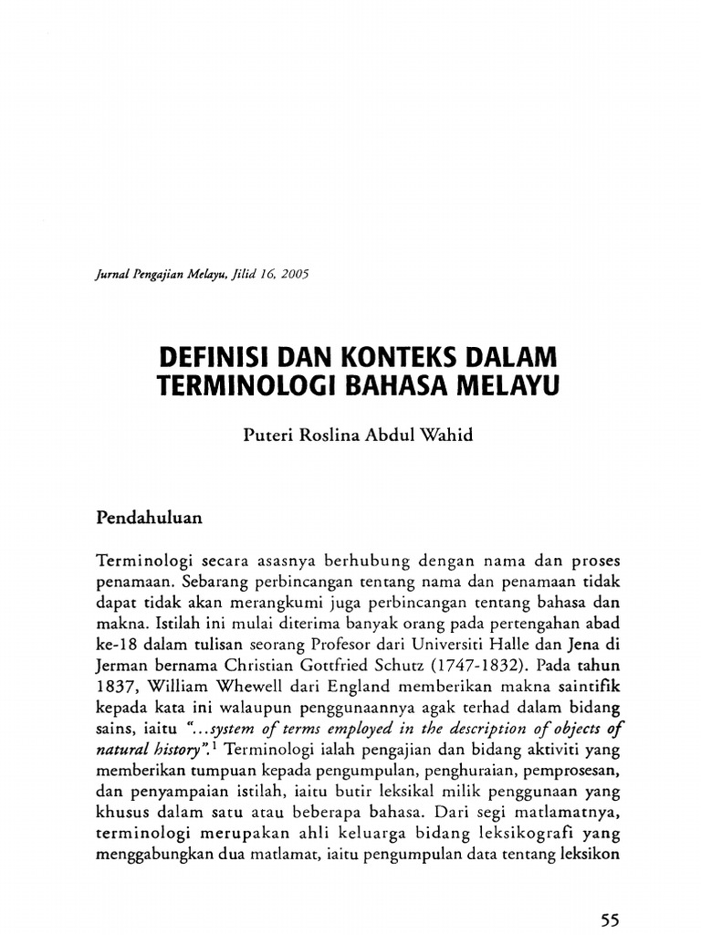 Definisi Dan Konteks Dalam Terminologi Bahasa Melayu | PDF