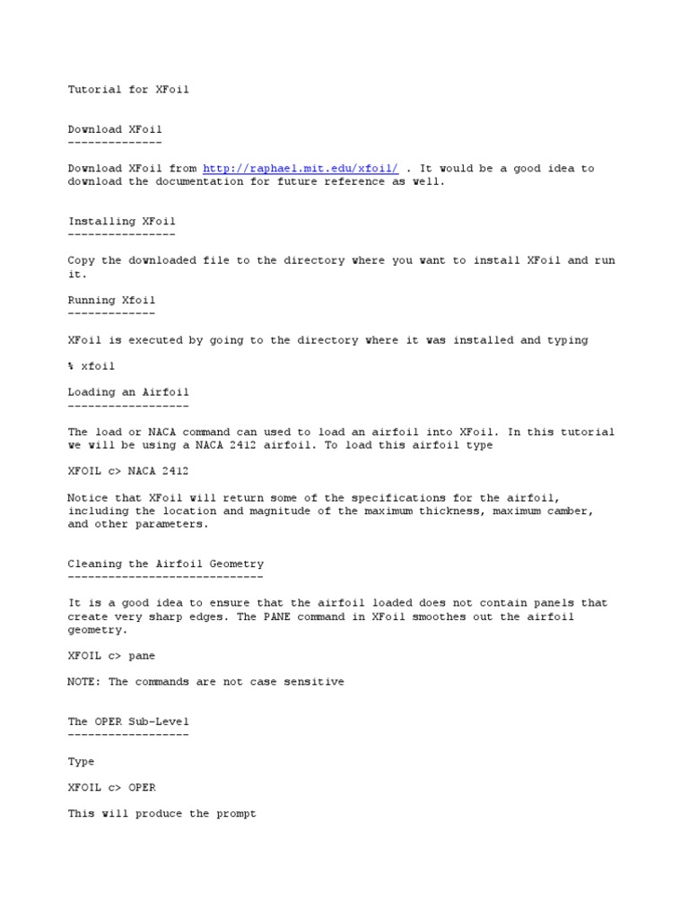 Xfoil Tutorial | PDF | Lift (Force) | Spaceflight Technologies