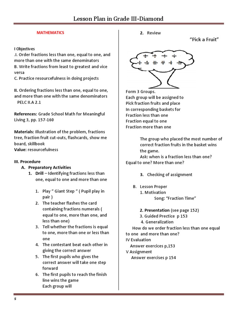 Grade III Lesson Plan: Ordering Fractions | PDF