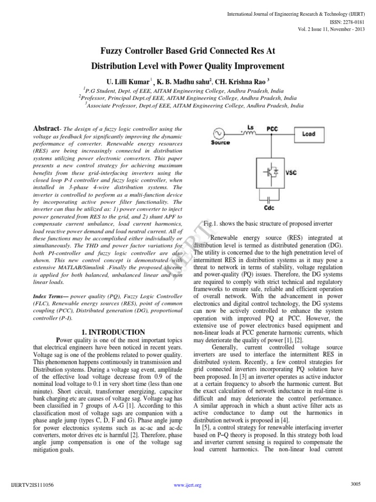 Ijert Ijert: Fuzzy Controller Based Grid Connected Res at Distribution Level With Power Quality ...