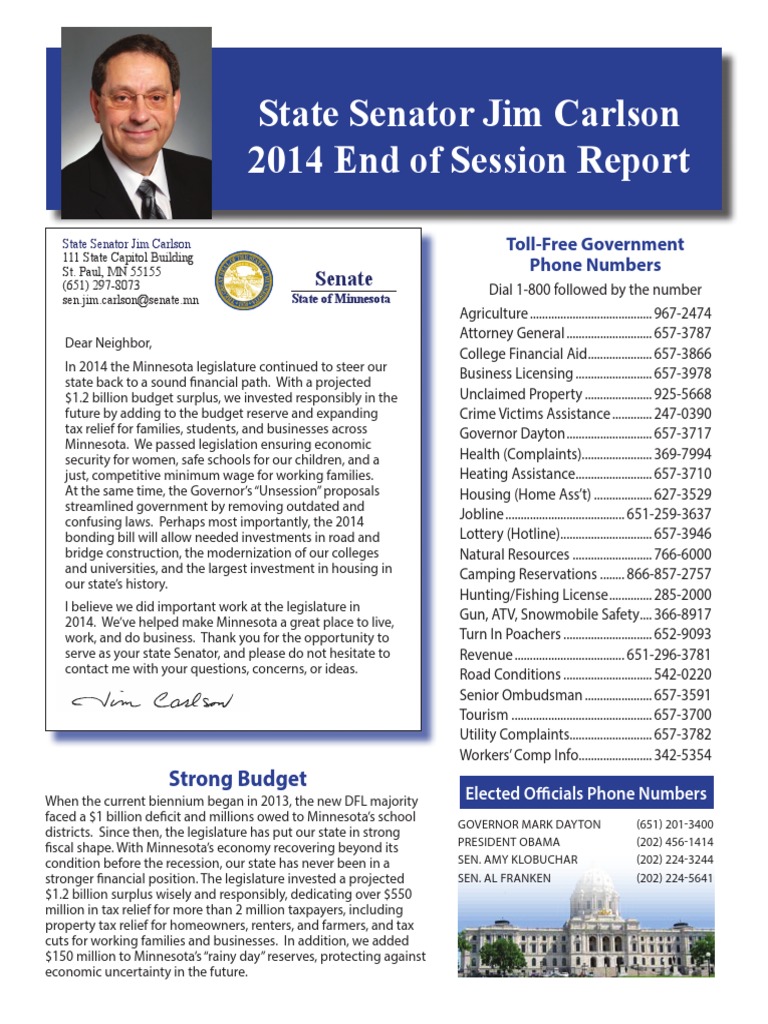 Senator Jim Carlson 2014 End of Session Report | PDF | Minnesota ...