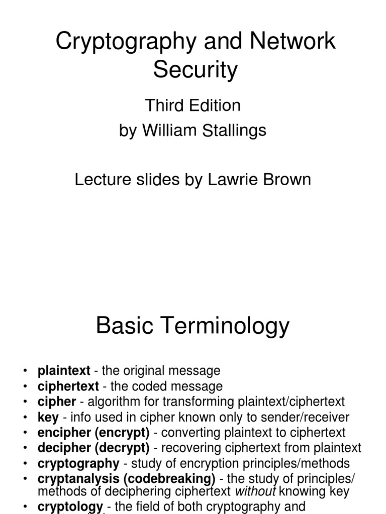 Cryptography and Network Security: Third Edition by William Stallings | PDF | Cipher | Cryptography