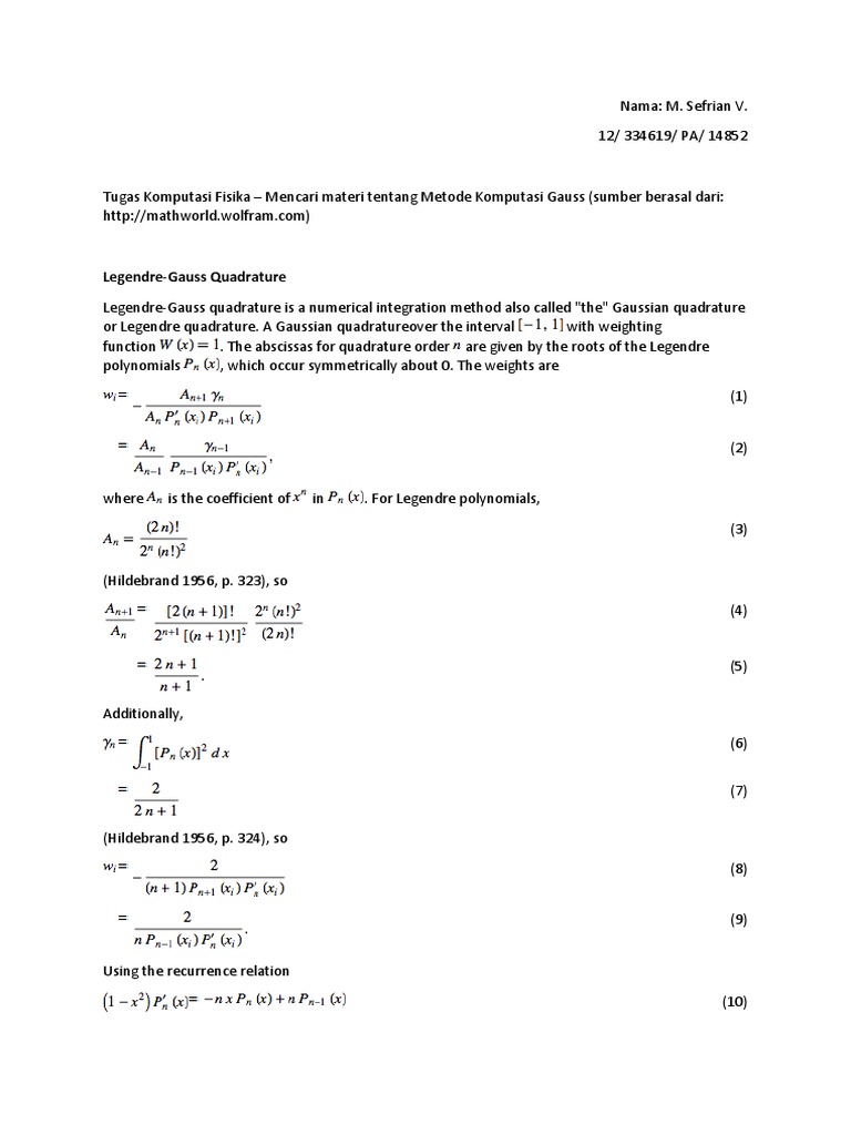 Gauss Legendre Ian | PDF | Polynomial | Recurrence Relation