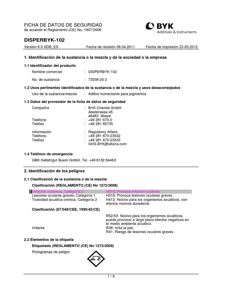 Byk MSDS | PDF | Primeros auxilios | Agua