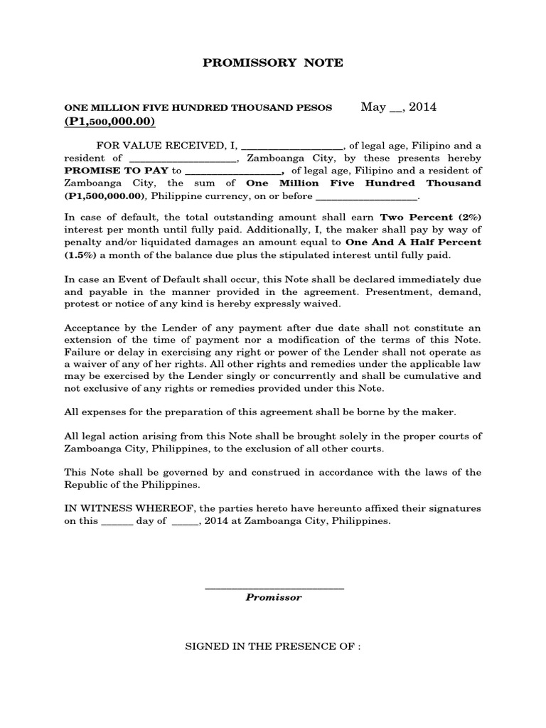 Promissory Note - Draft | PDF | Promissory Note | Interest