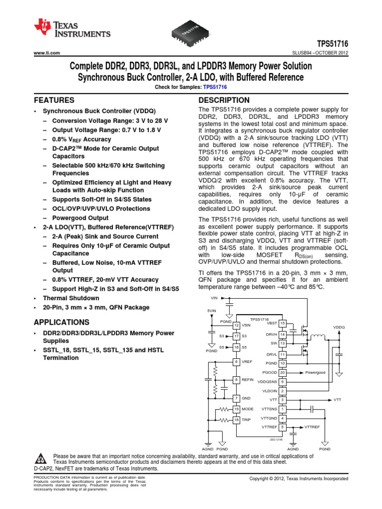 Complete Ddr2 Ddr3 Ddr3l And Lpddr3 Memory Power Solution Synchronous Buck Controller 2 A 
