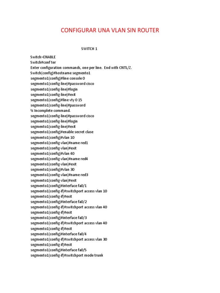Configurar Una Vlan Sin Router y Con Router | PDF | Interfaz de línea de comando | Enrutador ...