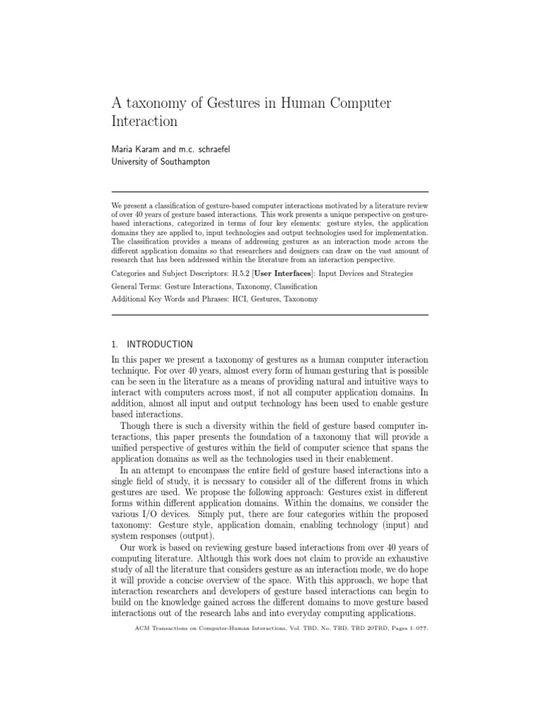 Gesture Taxonomy July 21 | PDF | Graphical User Interfaces | Virtual Reality