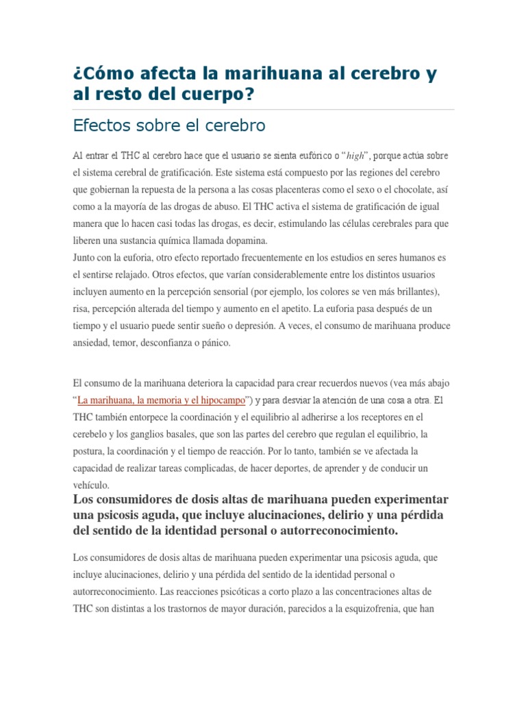 Cómo Afecta La Marihuana Al Cerebro Y Al Resto Del Cuerpo Pdf