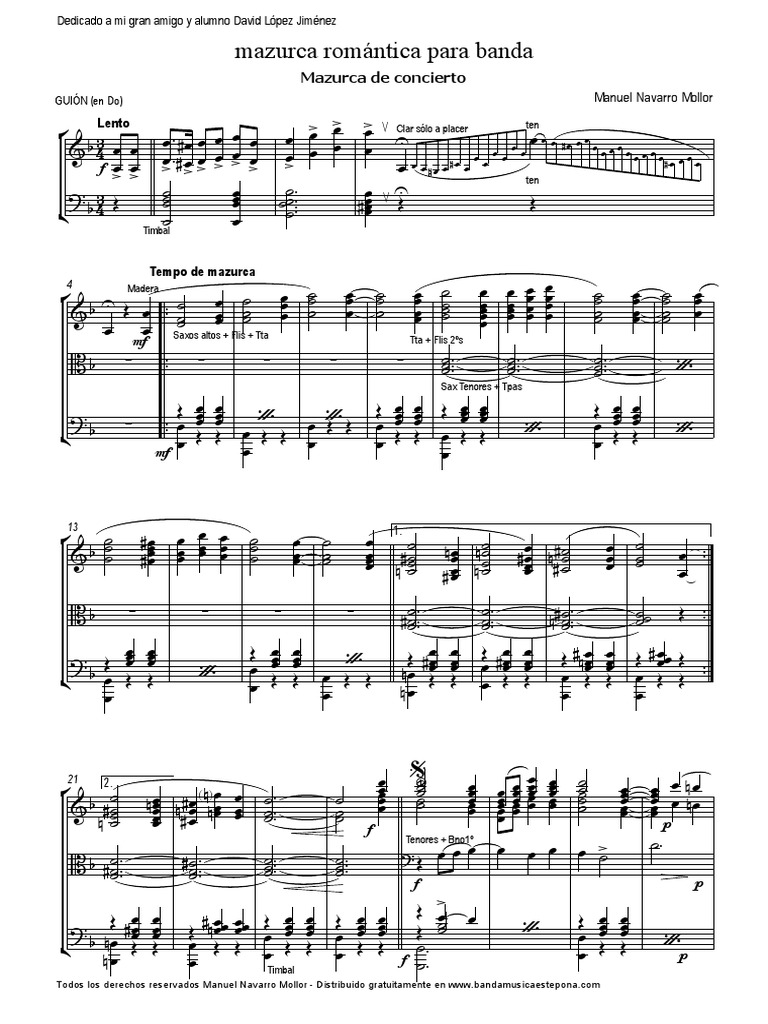 Mazurca Romantica para Banda Navarro Mollor | PDF | Música clásica ...