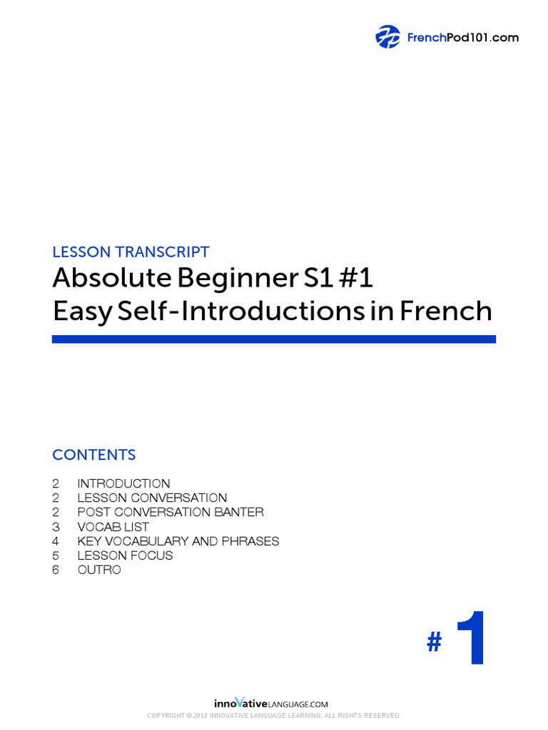 Absolute Beginner S1 #1 Easy Self-Introductions in French: Lesson ...