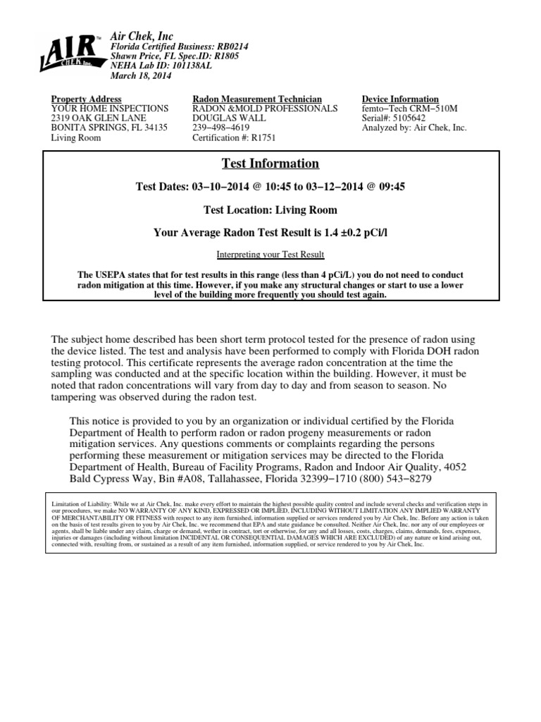Radon Sample Report | Damages | Business