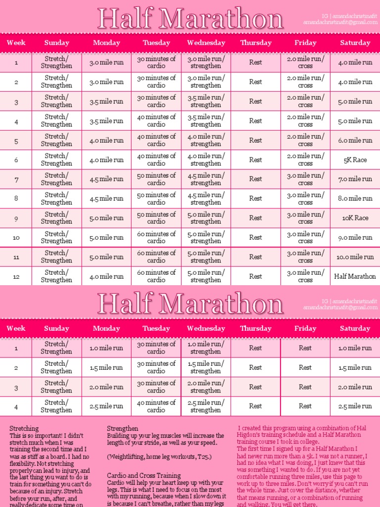 Half Marathon Training Schedule | PDF | Weight Training | Recreation