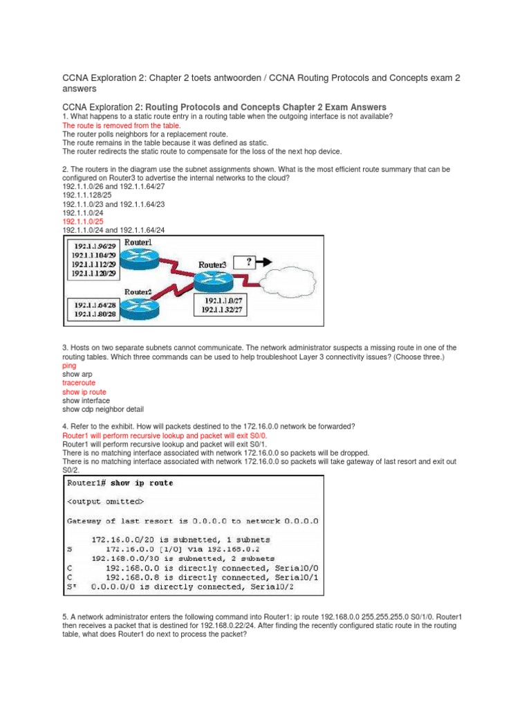 CCNA Exploration 2: Chapter 2 Toets Antwoorden / CCNA Routing Protocols and Concepts Exam 2 ...