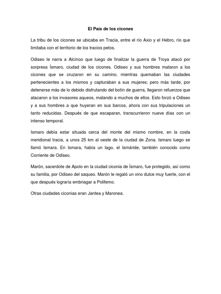 El País de Los Cicones | PDF | Antigua Grecia | Mitología griega