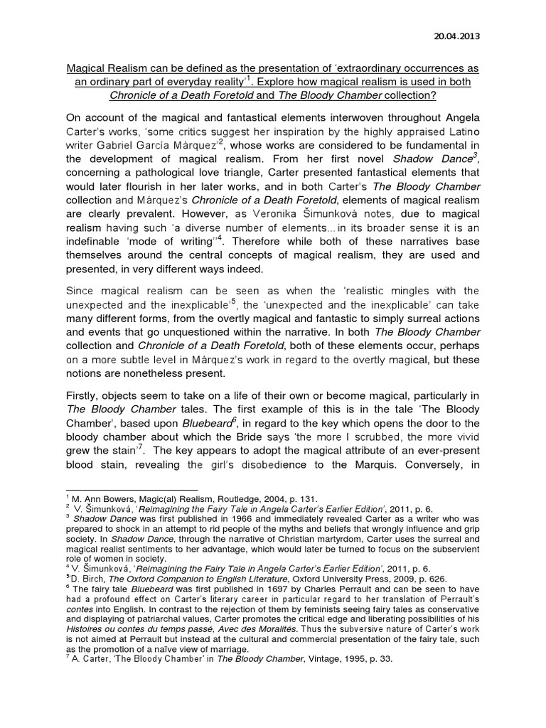 Magical Realism in Chronicle of A Death Foretold and The Bloody Chamber ...